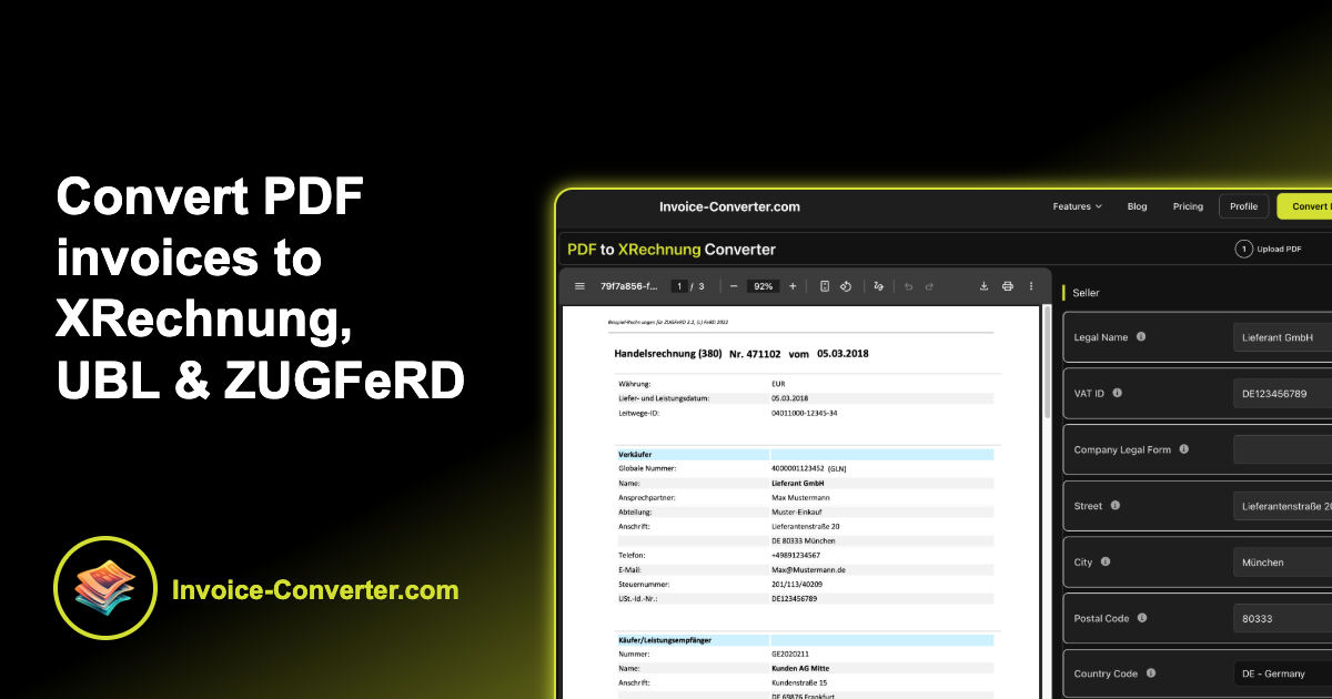 PDF'den UBL'ye Dönüştürücü - UBL Formatında XRechnung | Invoice-Converter.com